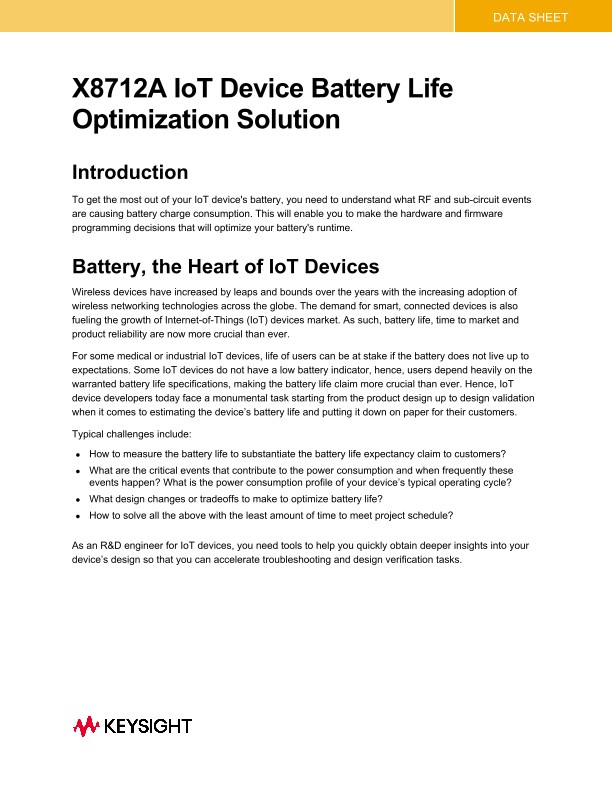 X8712A IoT Device Battery Life Optimization Solution PDF Asset Page | Keysight